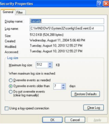How to fix The security log on this system is full. Only administrators ...